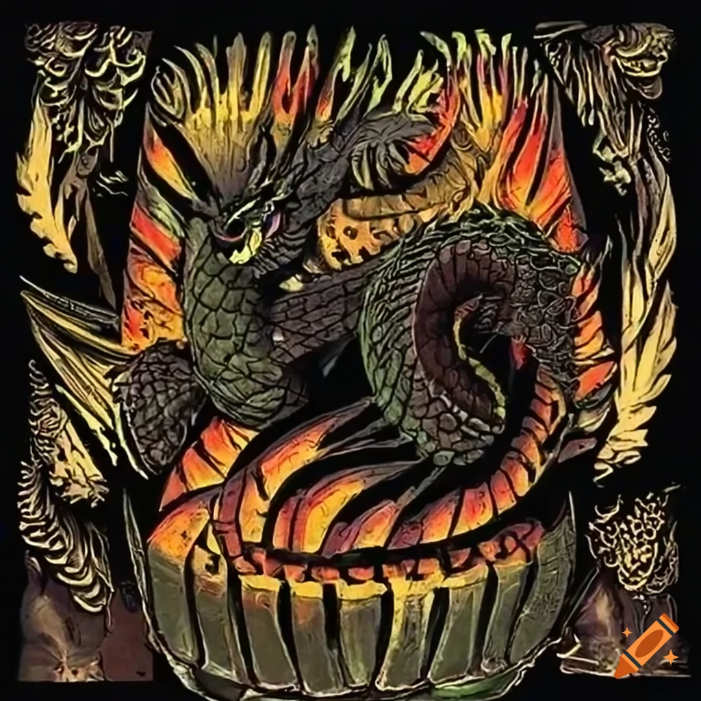 Mythic animal combining turtle, dragon, scorpion, and snake as a dark ...