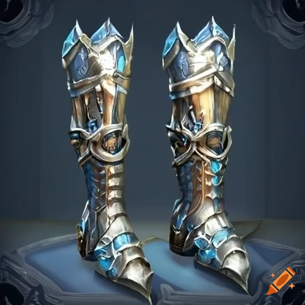 Adorned mithril plated knight boots suitable for RPG game leg armor ...