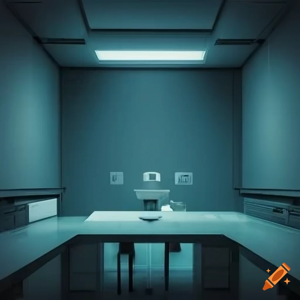 Dimly-lit security room with surveillance monitors and files on Craiyon
