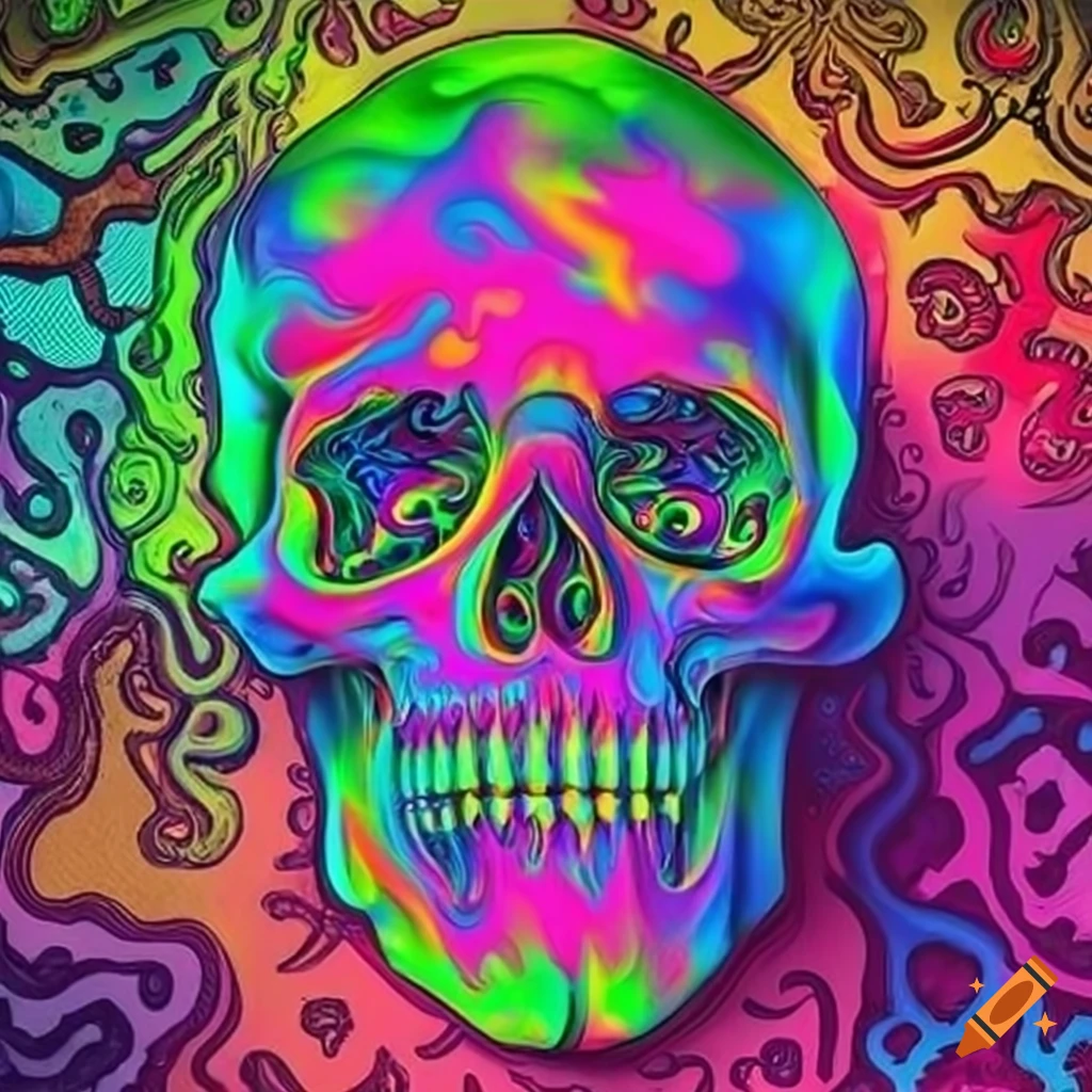 Artistically creative neon skull design with trippy patterns on Craiyon
