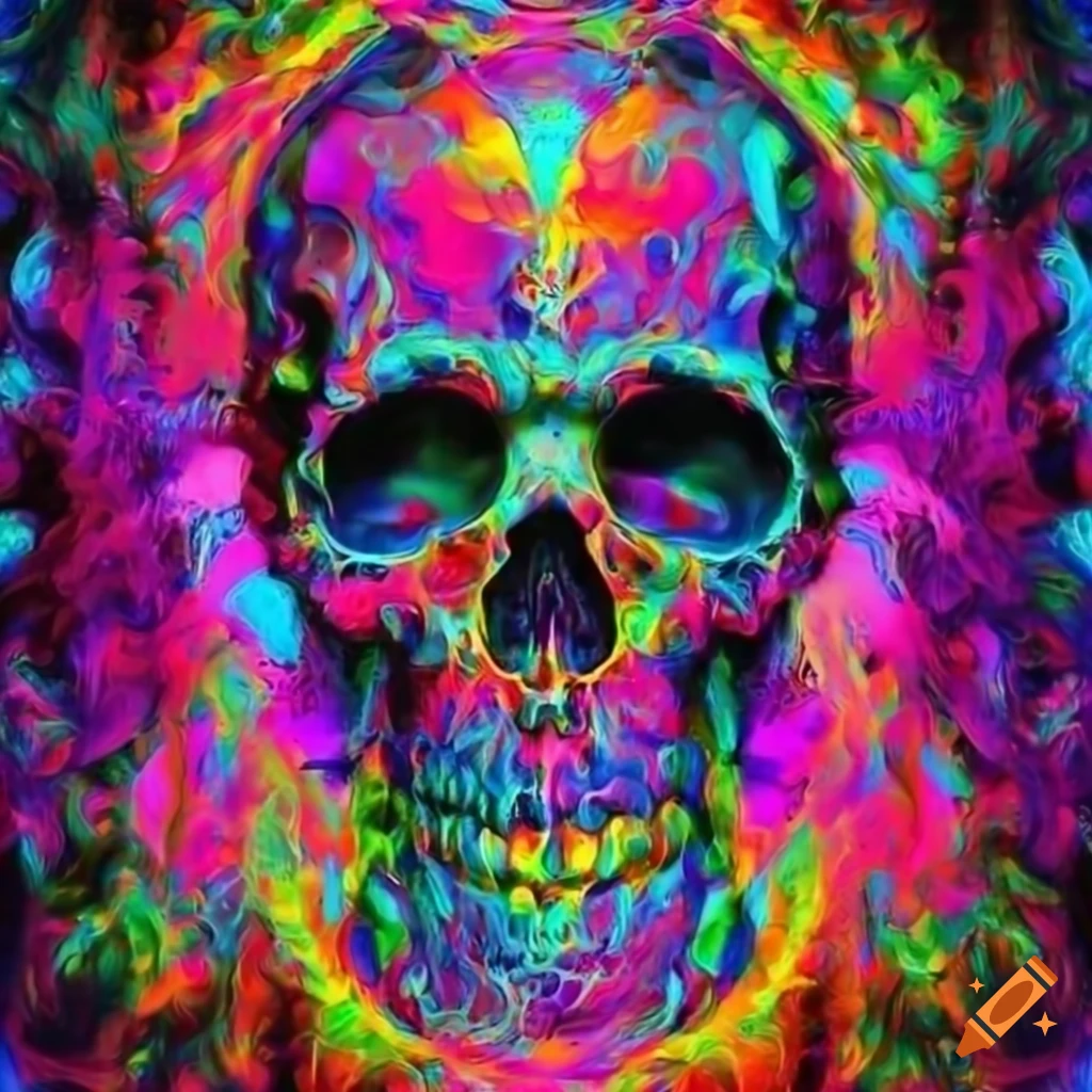 Artistically creative neon skull design with intricate trippy patterns ...