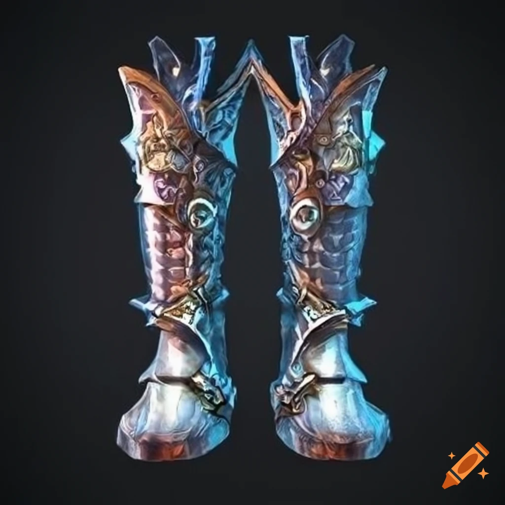 Adorned mithril plated knight boots for leg armor slot in rpg game on ...
