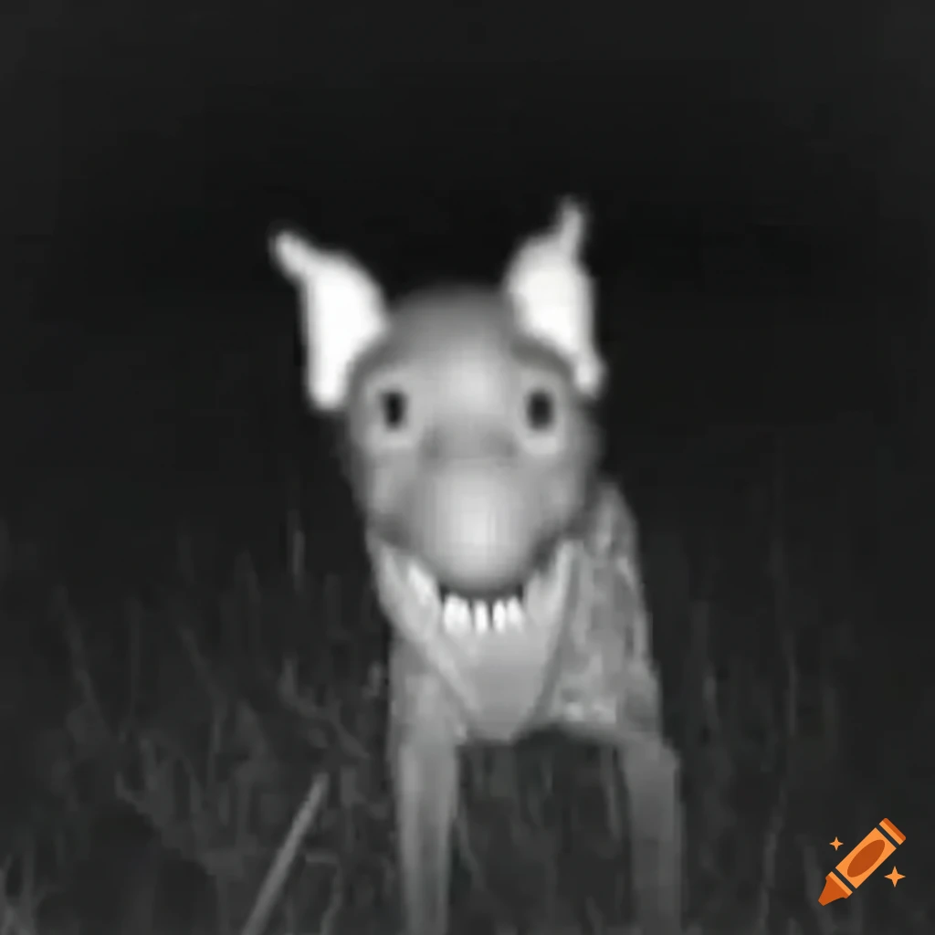Creepy creature captured by trail cam at night in black and white on ...