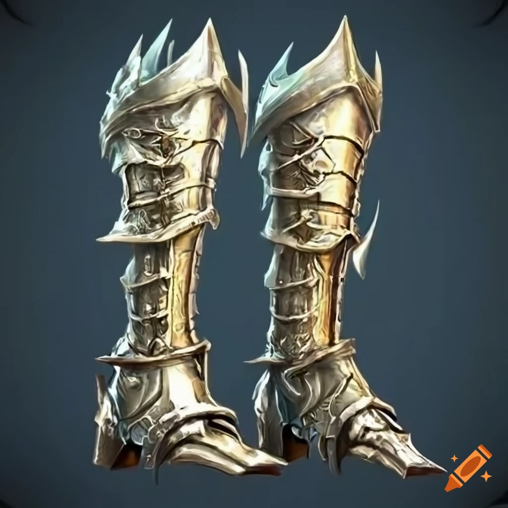 Adorned mithril plated knight boots with magic aura in fantasy design ...