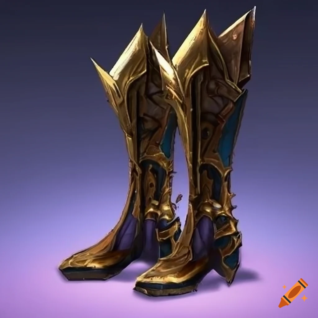 Adorned mithril plated knight boots for leg armor in a fantasy rpg game ...