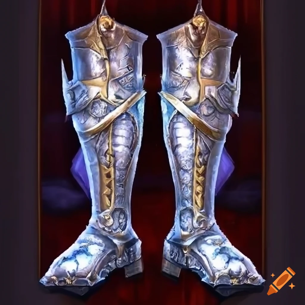 Adorned mithril plated knight boots for leg armor in a fantasy rpg game ...