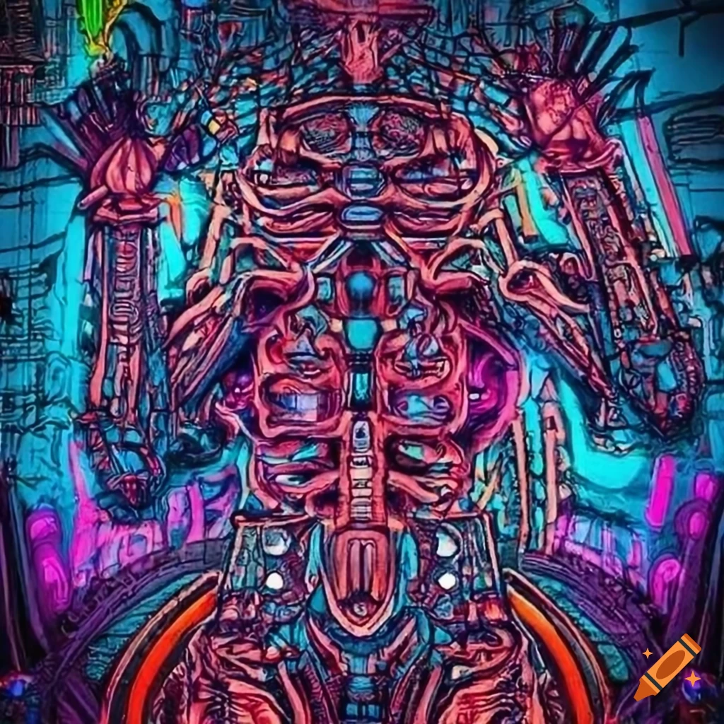 Cyberpunk graffiti with intricate tribal art, skeleton warriors on ...