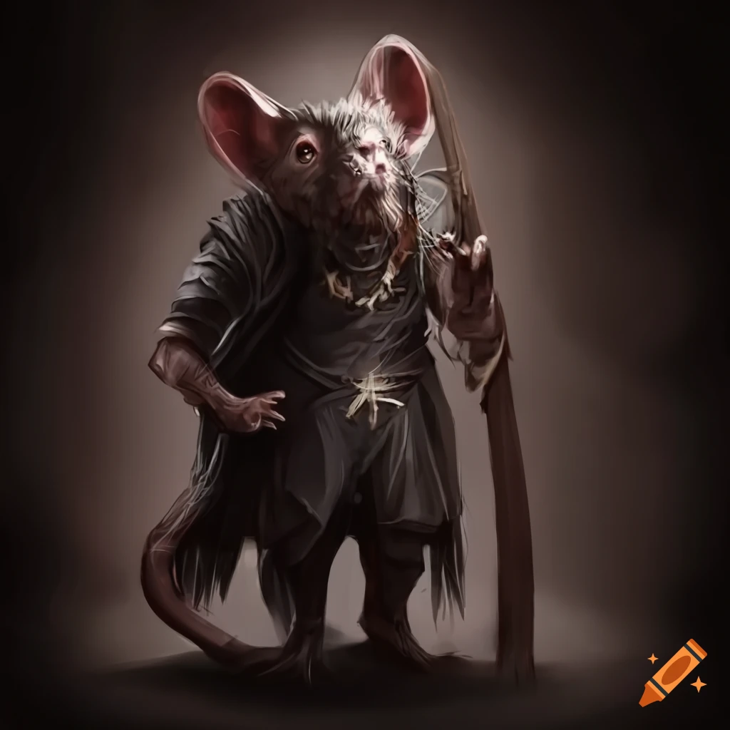 Hd full-body portrait of a dark realistic ratfolk wizard on Craiyon