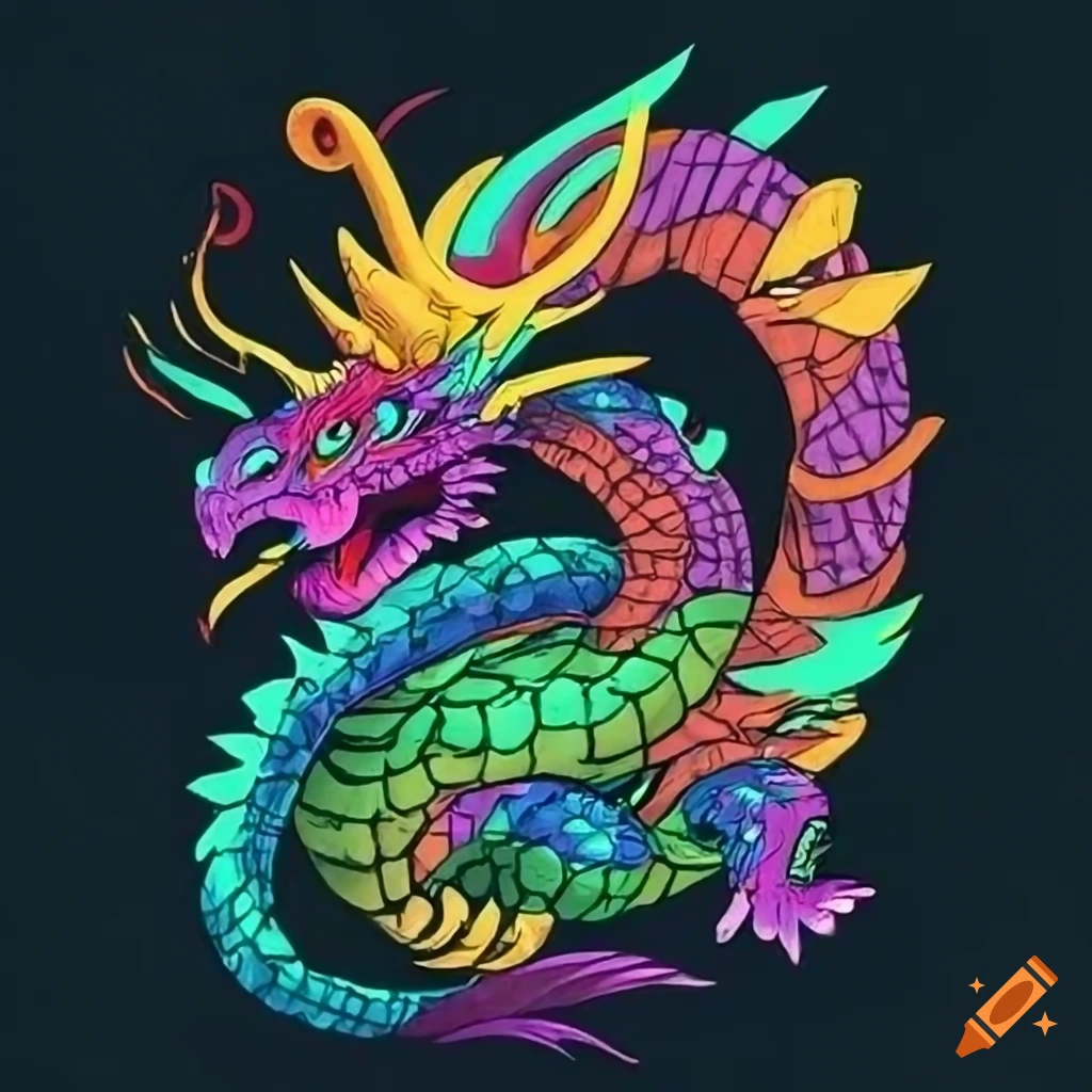 Mystic animal combining turtle, dragon, scorpion, and snake in a dark ...