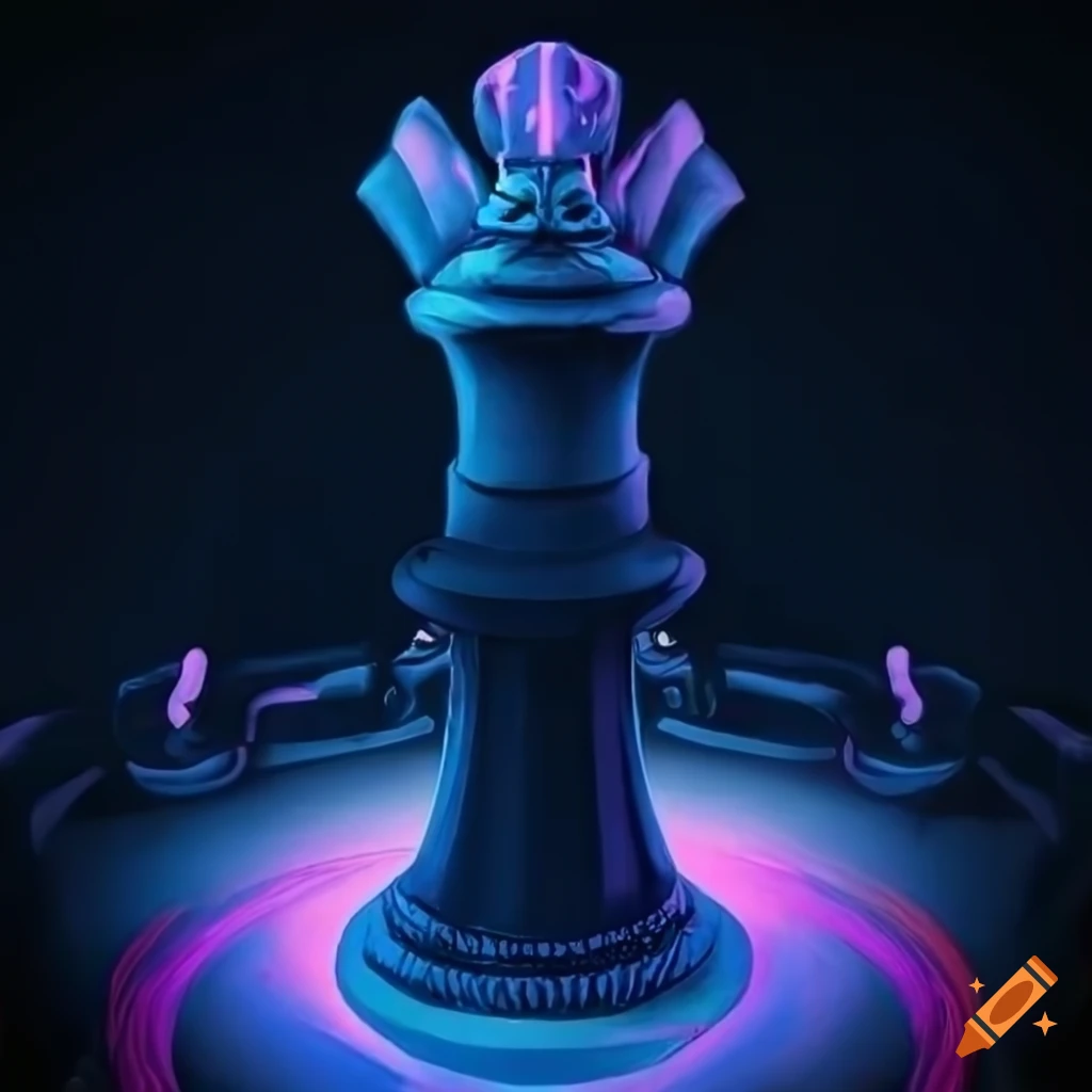 Evil chess queen in cyberpunk art style with dark blue tones on Craiyon