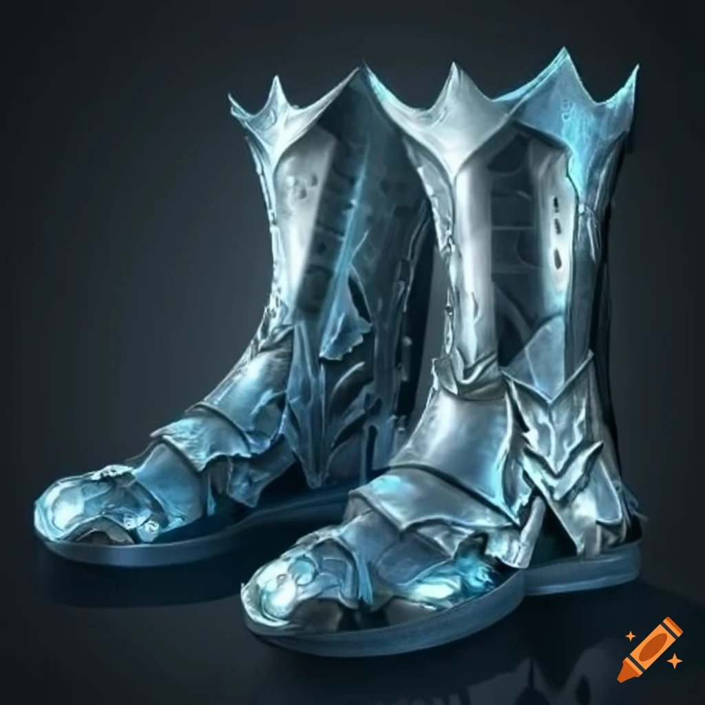 Adorned mithril-plated knight boots with magic aura for rpg inventory ...