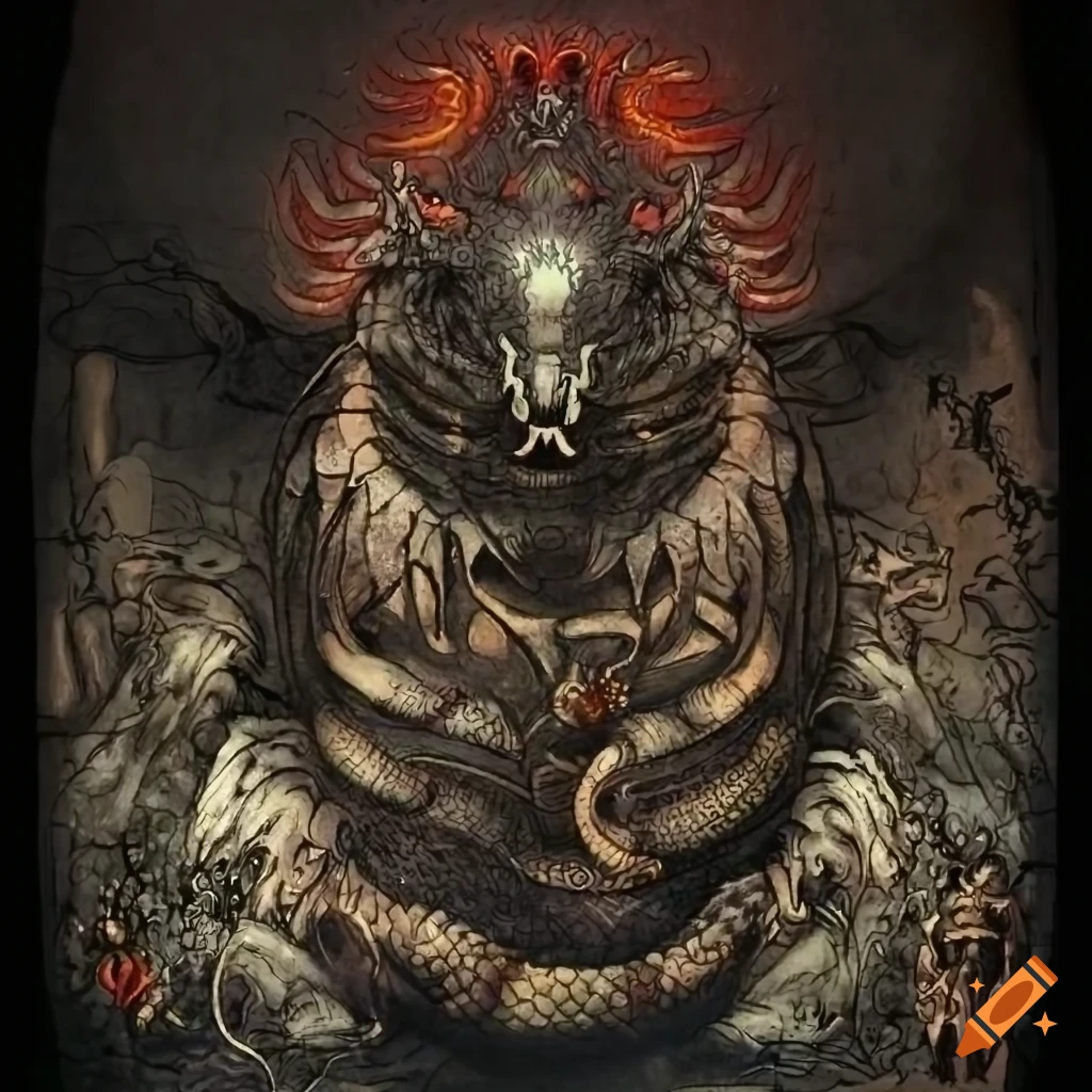 Genbu, mythical creature combining turtle, dragon, scorpion, and snake ...