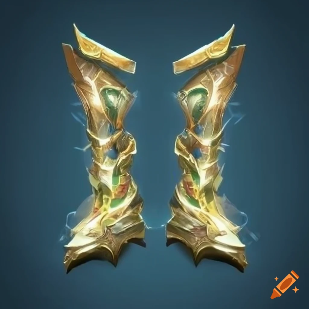 Adorned mithril plated elite champion knight boots with magical aura on ...