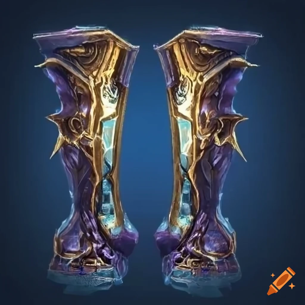Pair of adorned mithril plated knight boots with a magical aura, rpg ...