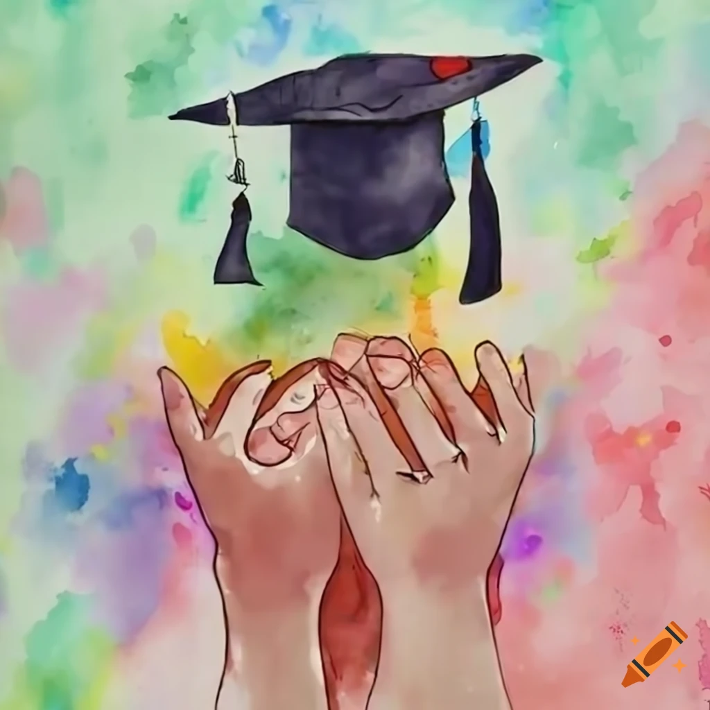 Female graduate handing diploma to parents in an outdoor graduation ...