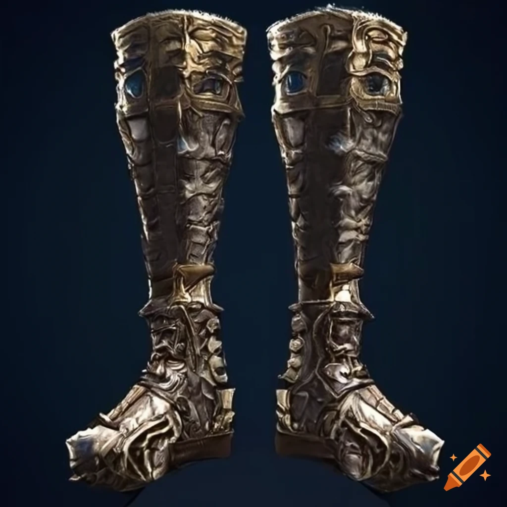 Adorned mithril plated knight boots with magic aura for rpg game on Craiyon