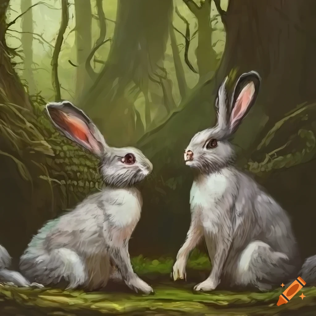 MTG card featuring two gray rabbits in a forest facing each other on ...