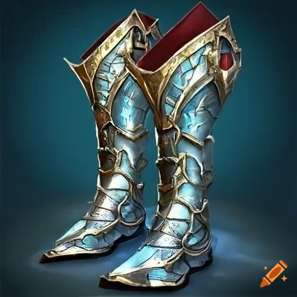 Adorned mithril plated knight boots for leg armor slot in rpg game on ...
