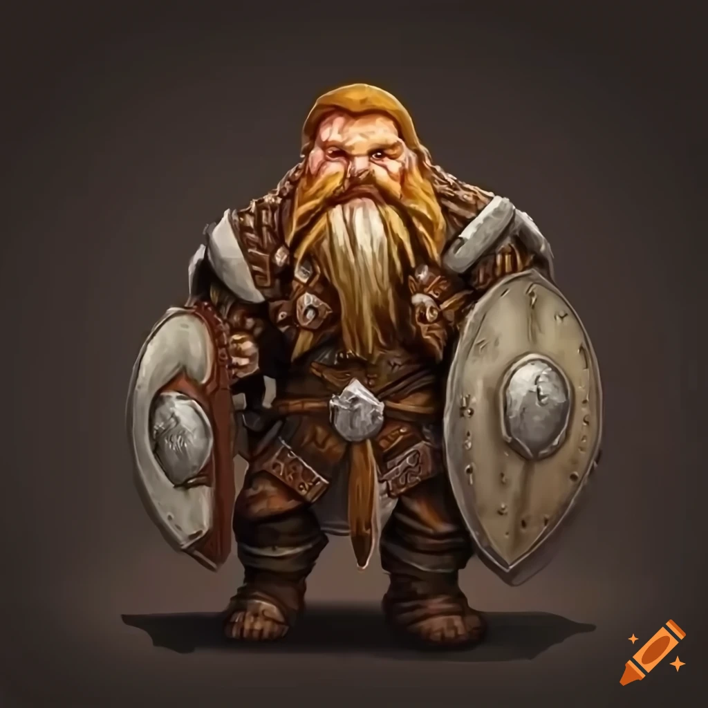 Dwarf warrior with iron shield in medieval style on Craiyon