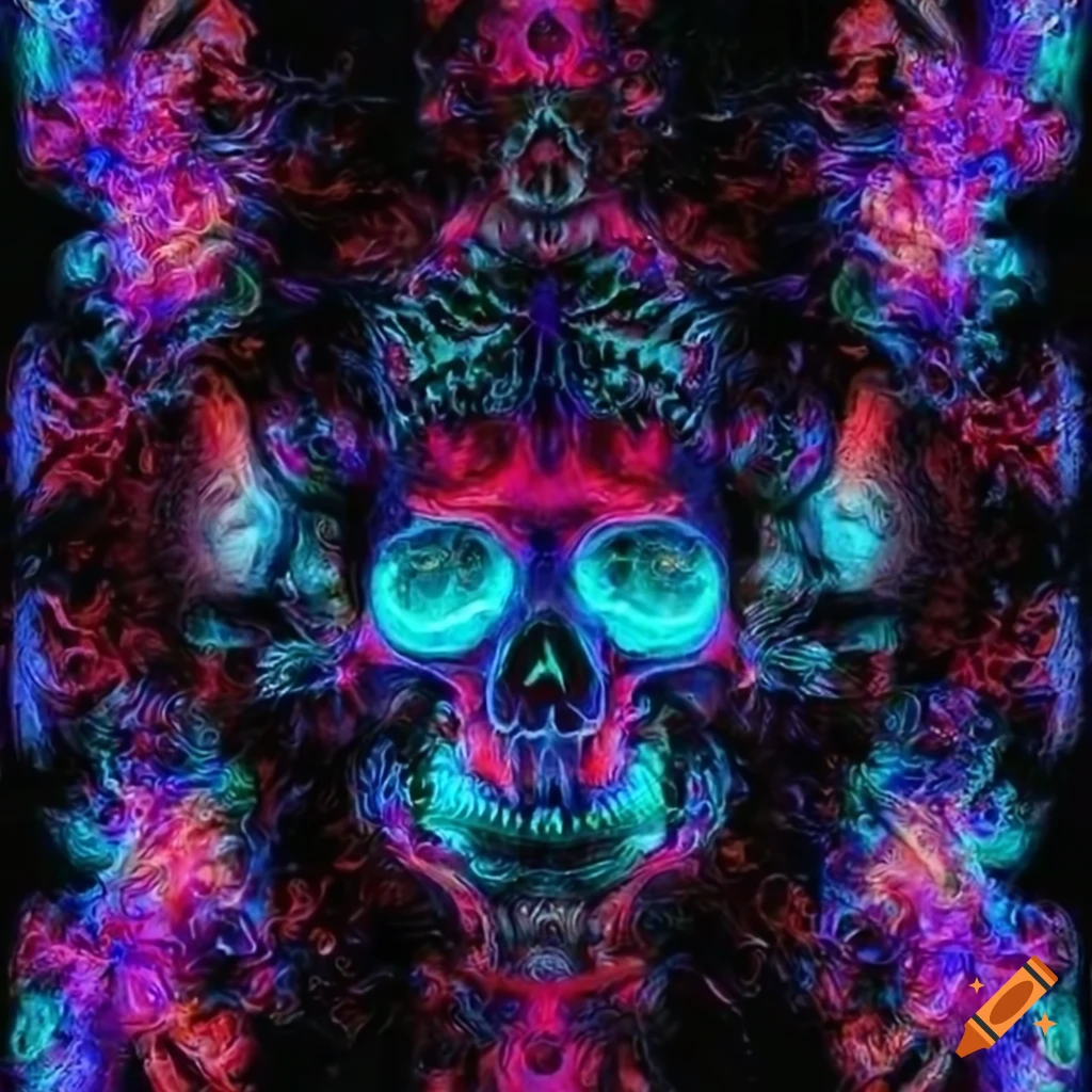 Demon skull in a psychedelic art nouveau style with tribal and ...