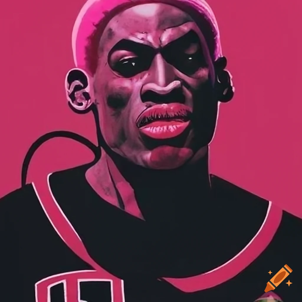 North Korean Dennis Rodman in black and pink, communist propaganda ...
