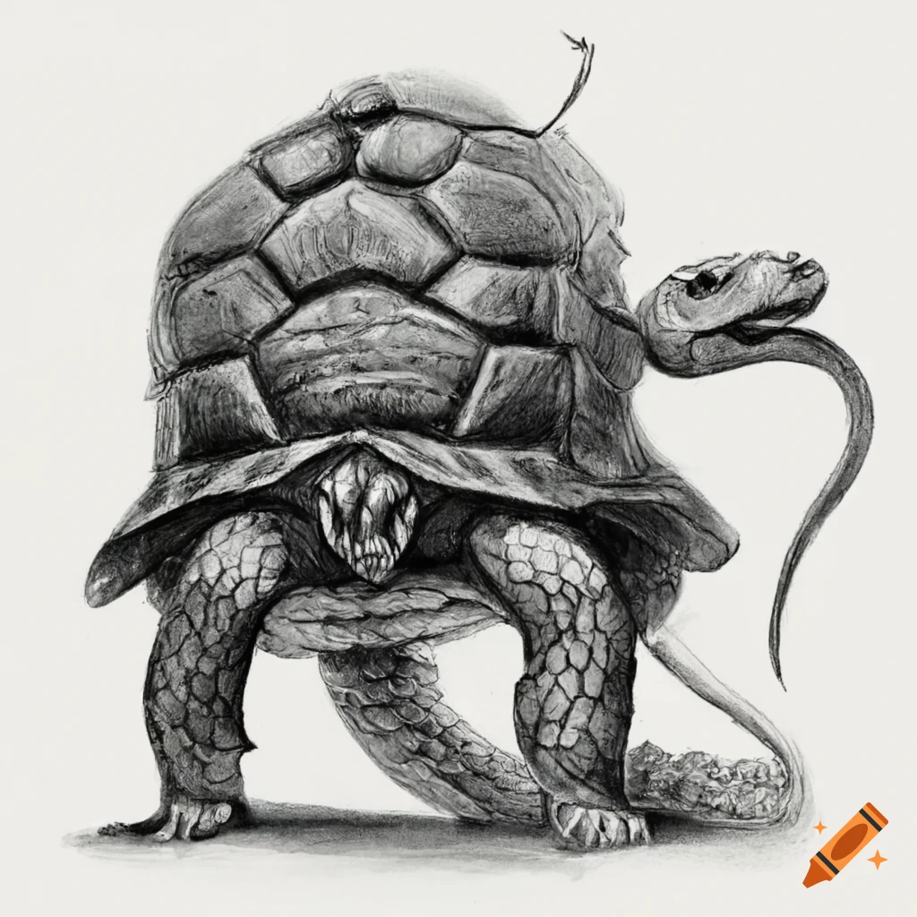 Mythic animal combining a turtle and snake representing a dark and ...