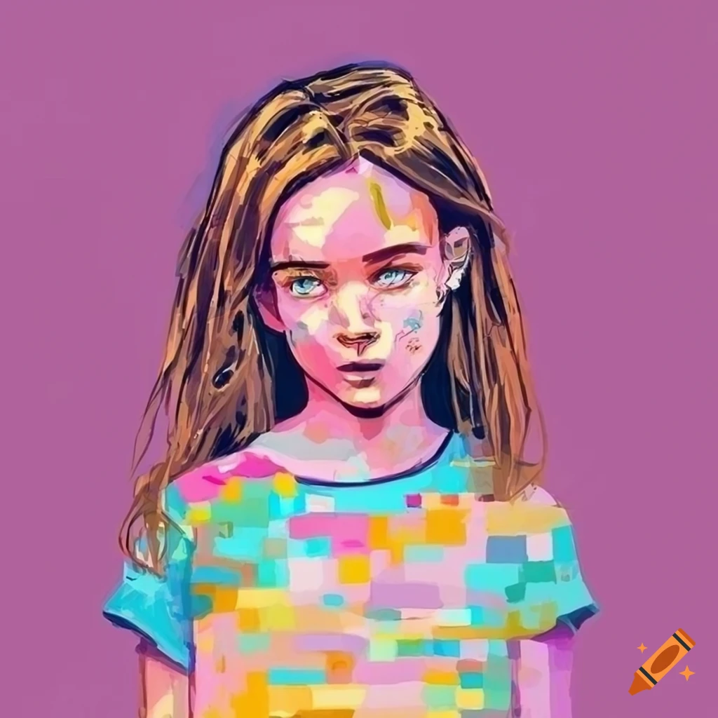 Flirtatious tween girl with beautiful face in a quaint town backdrop on ...