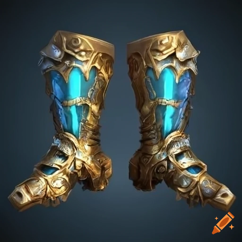 Adorned mithril plated knight boots with magic aura for rpg game on Craiyon