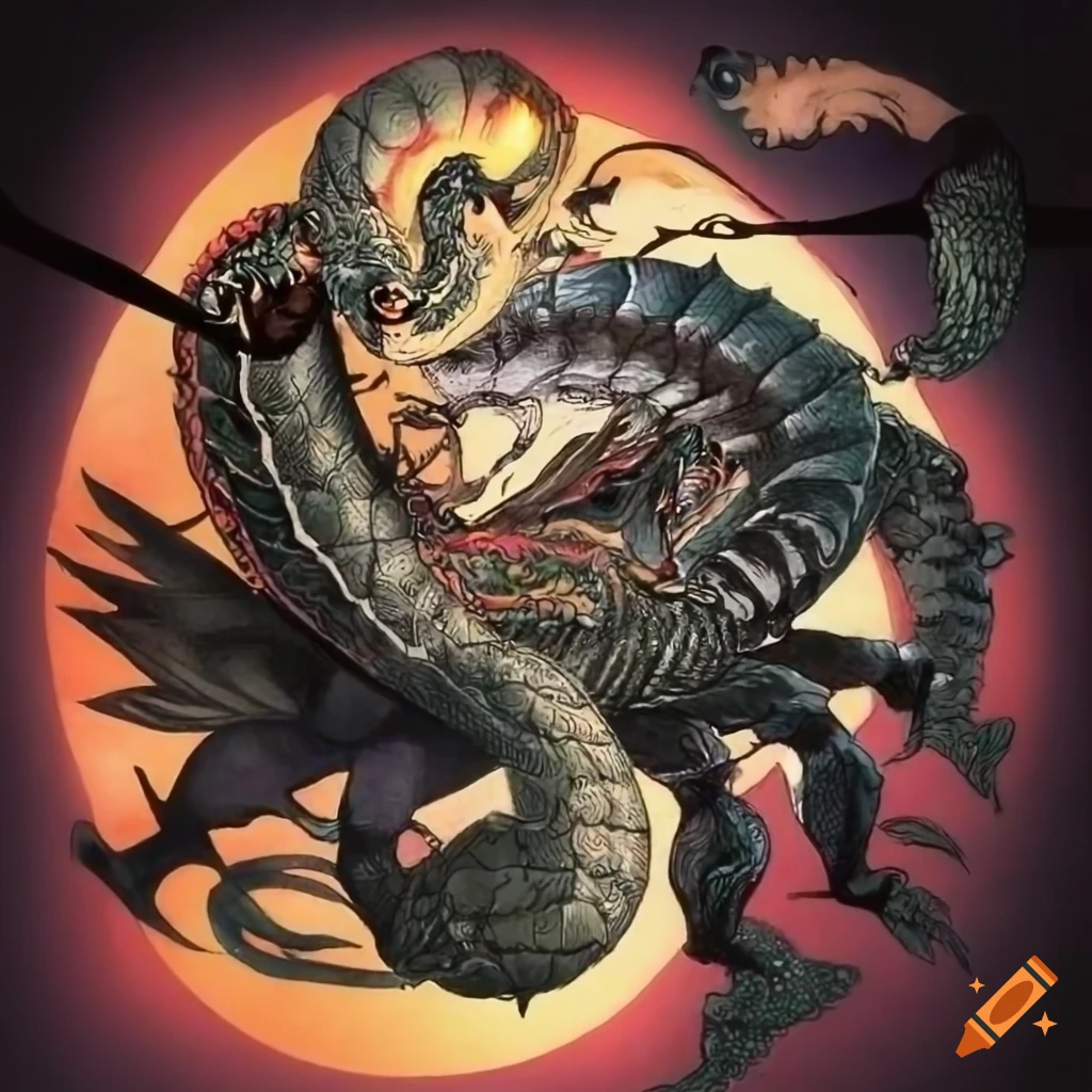 Mythic animal genbu, a combination of turtle, dragon, scorpion, and ...