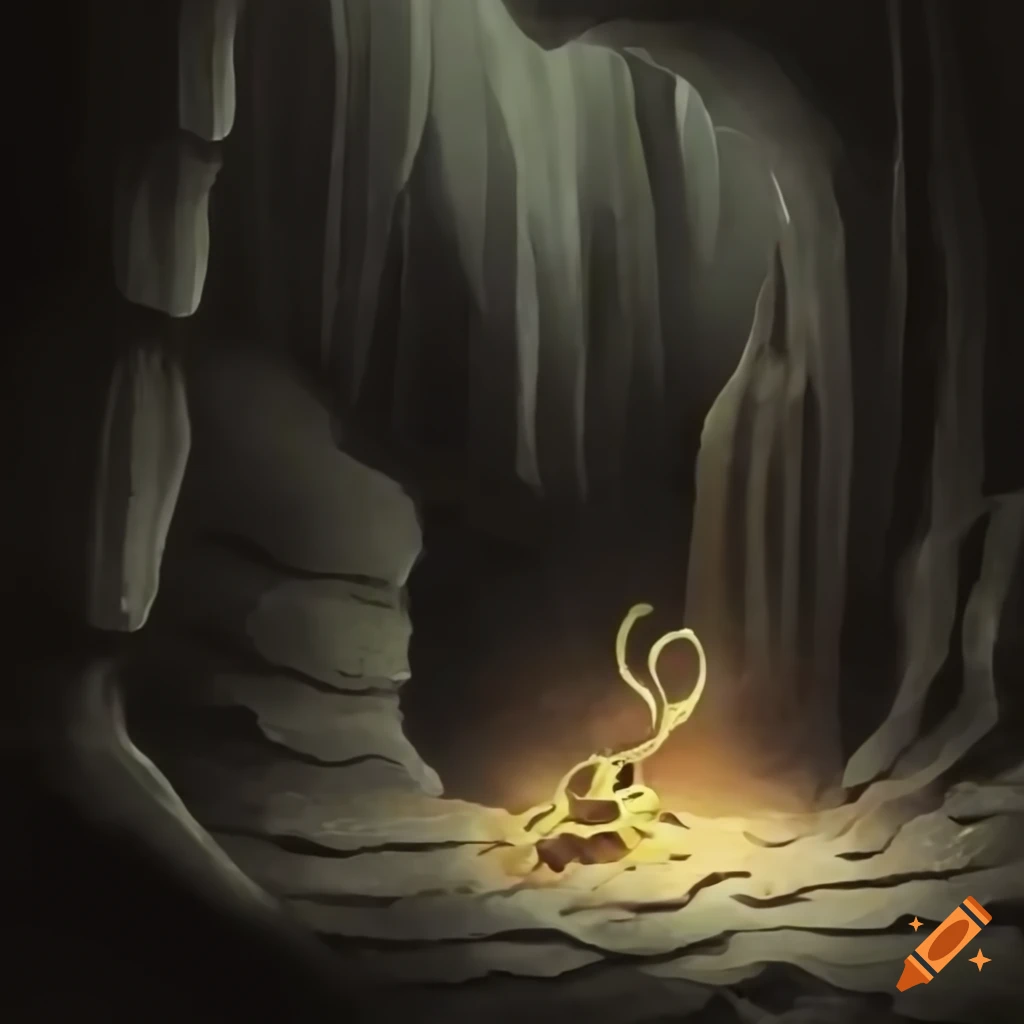 Treasure pile in a gloomy cave with sandstone walls on Craiyon