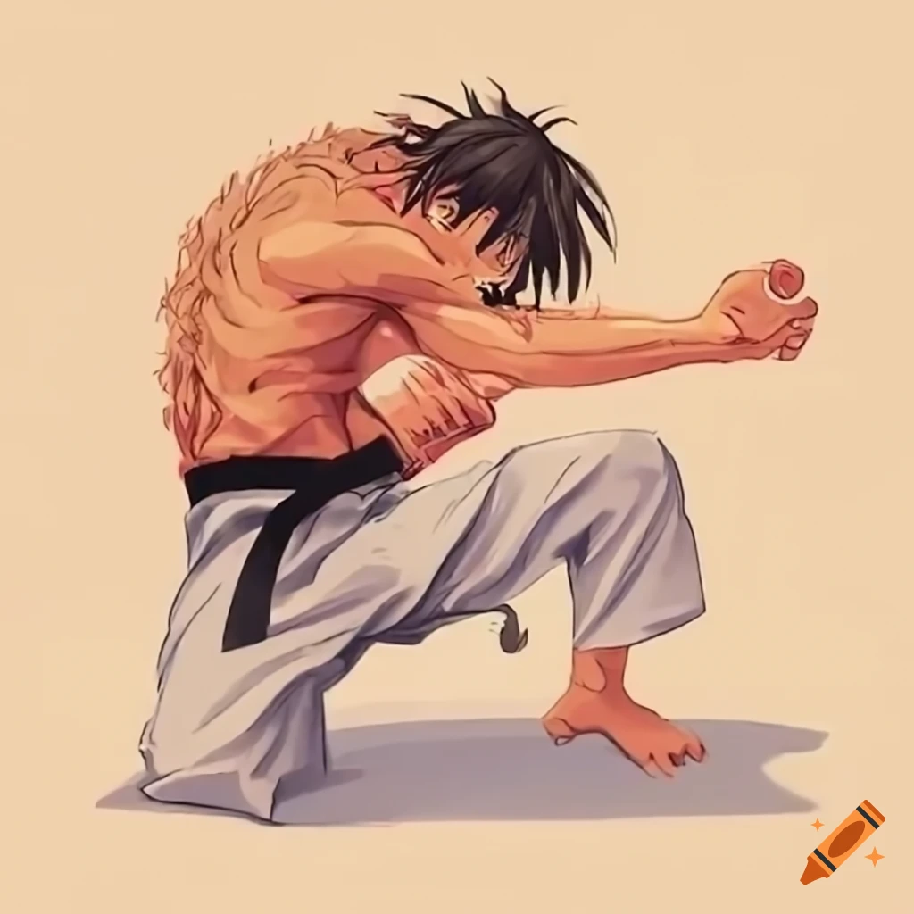 Karate fight in tokyo with a strong male character battling a monster ...