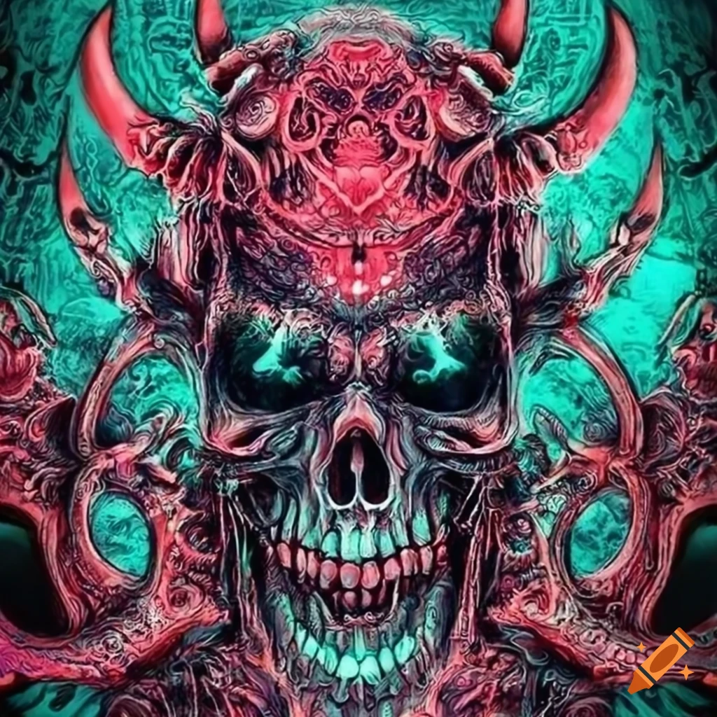 Intricately detailed glowing demon skull design on Craiyon