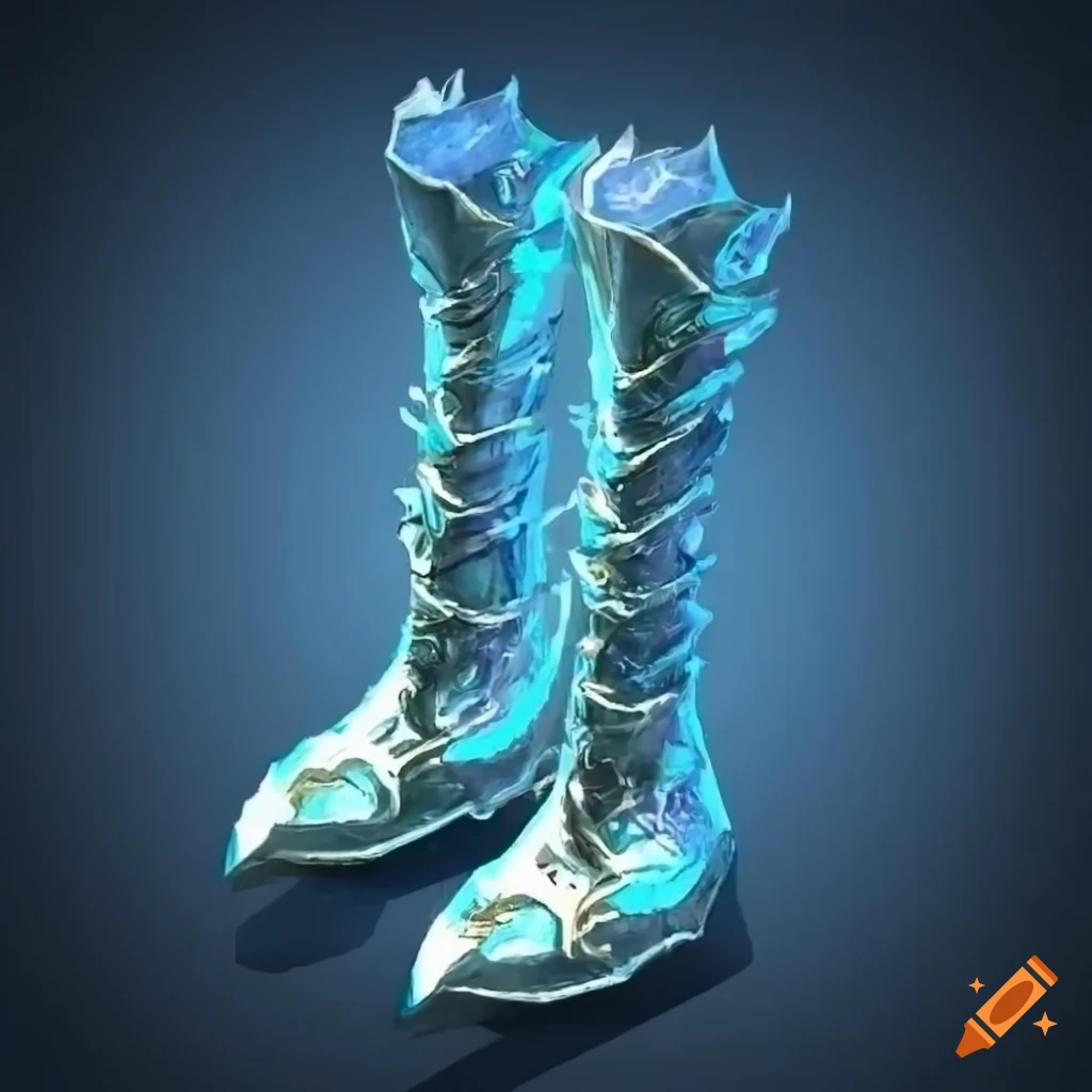 Adorned mithril plated knight boots for rpg game with magic aura on Craiyon