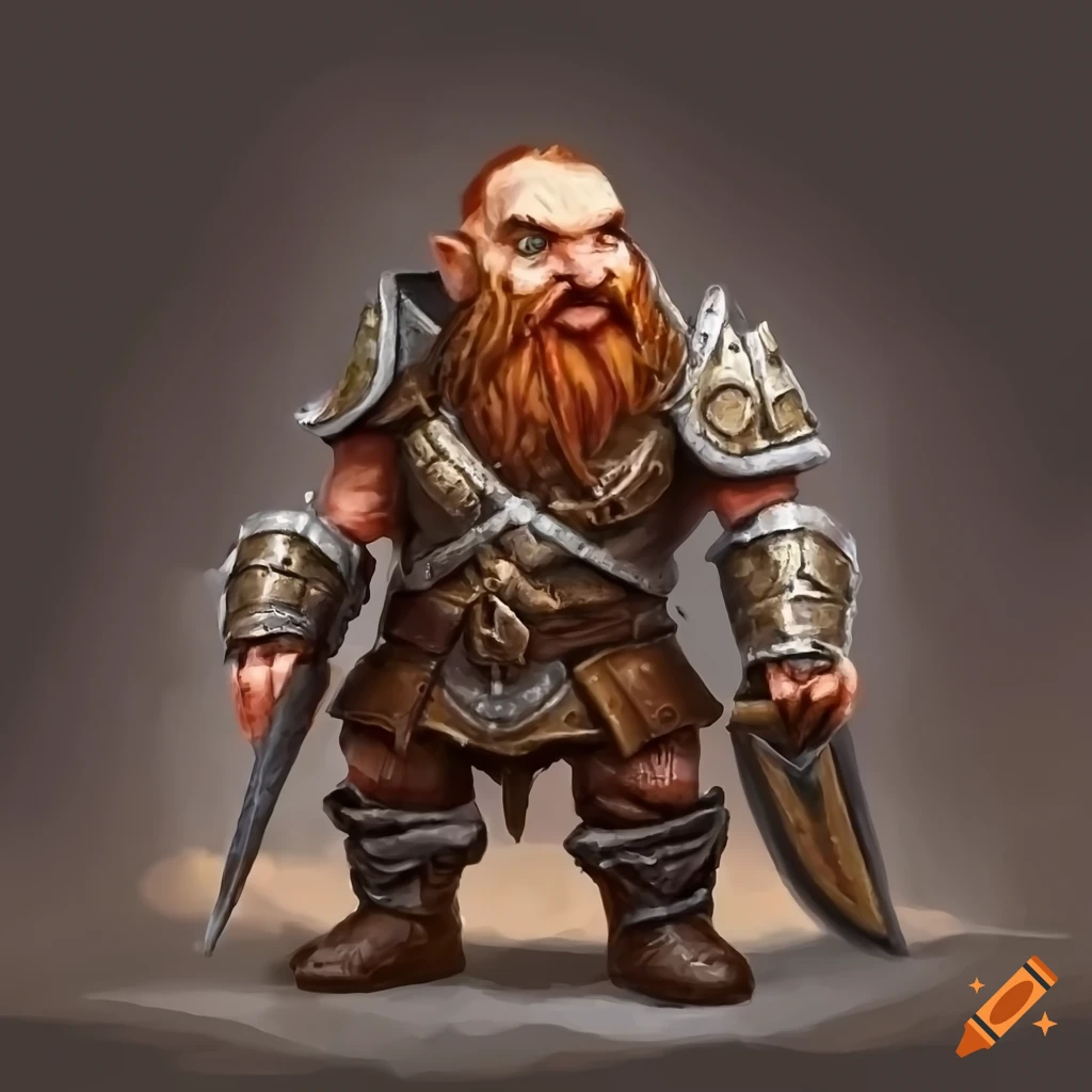 Dwarf warrior in medieval style with closed fists, hand-painted on Craiyon