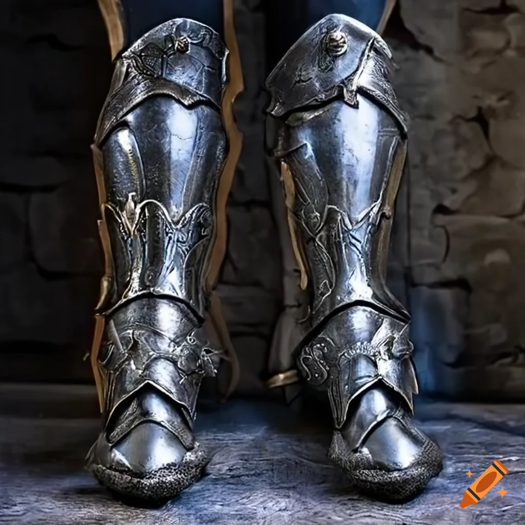 Adorned mithril plated knight boots for rpg leg armor slot on Craiyon