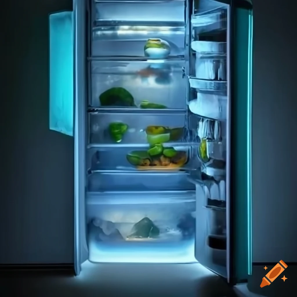 Surreal frozen inside of a dimly lit fridge on Craiyon