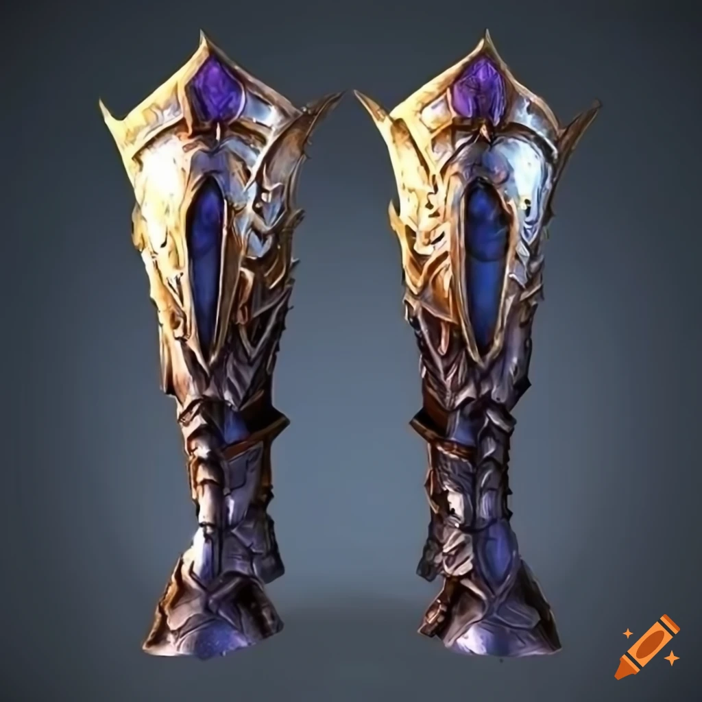 Adorned mithril plated knight boots suitable for RPG game leg armor ...