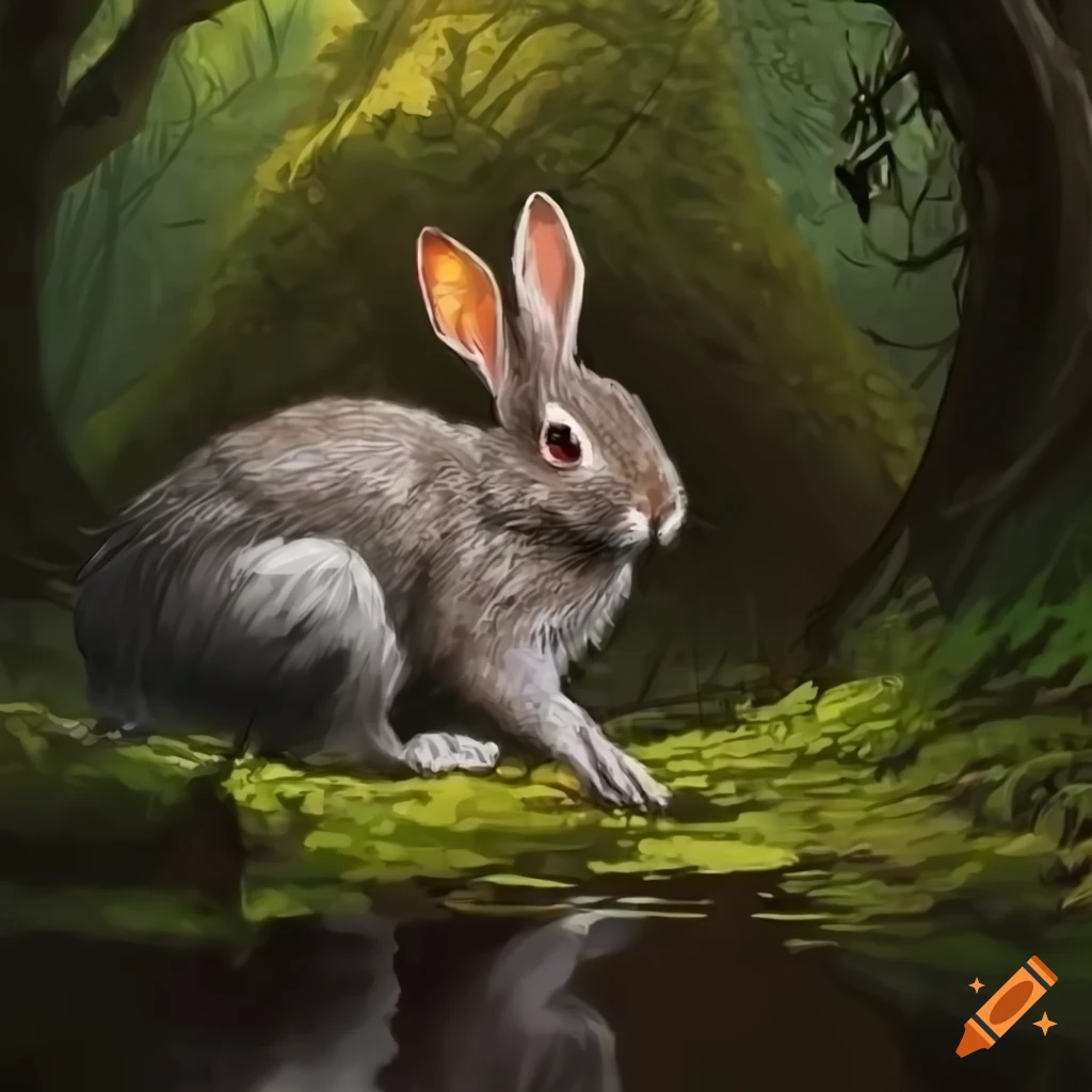 Magic: the gathering card featuring a gray rabbit in a forest looking ...