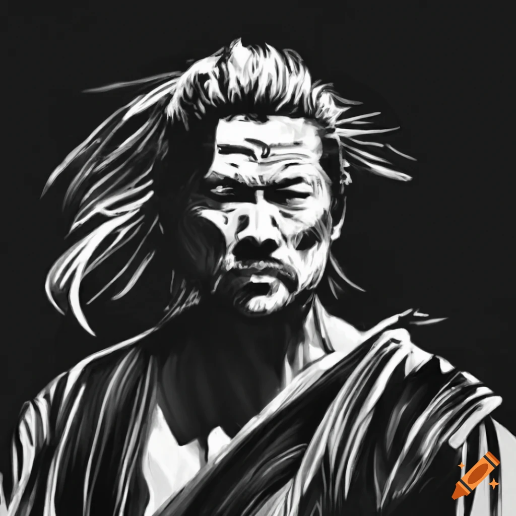 Samurai miyamoto musashi in ukiyo-e style with a post-apocalyptic twist ...