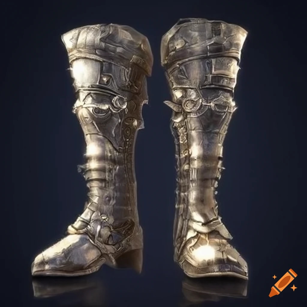 Pair of adorned mithril plated knight boots for inventory leg armor ...