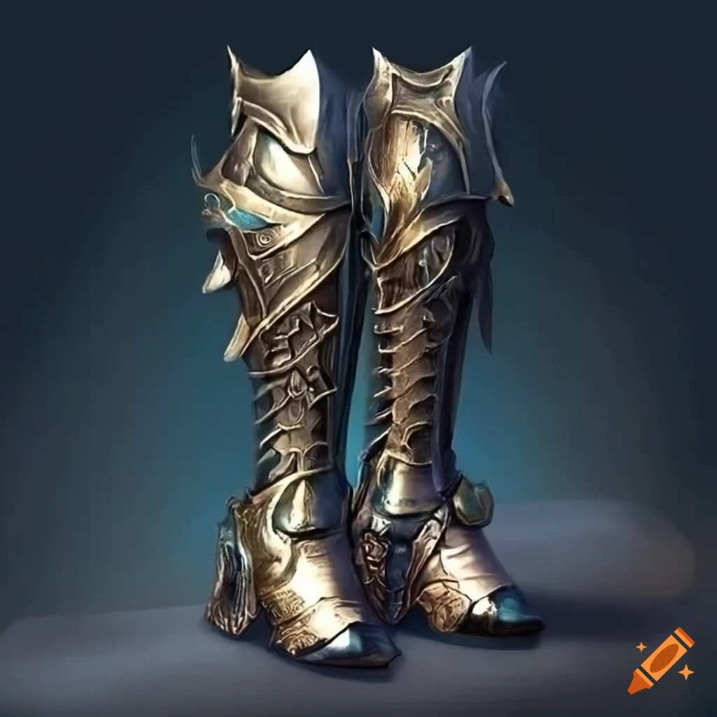 Pair of mithril plated knight boots for leg armor slot in rpg game on ...