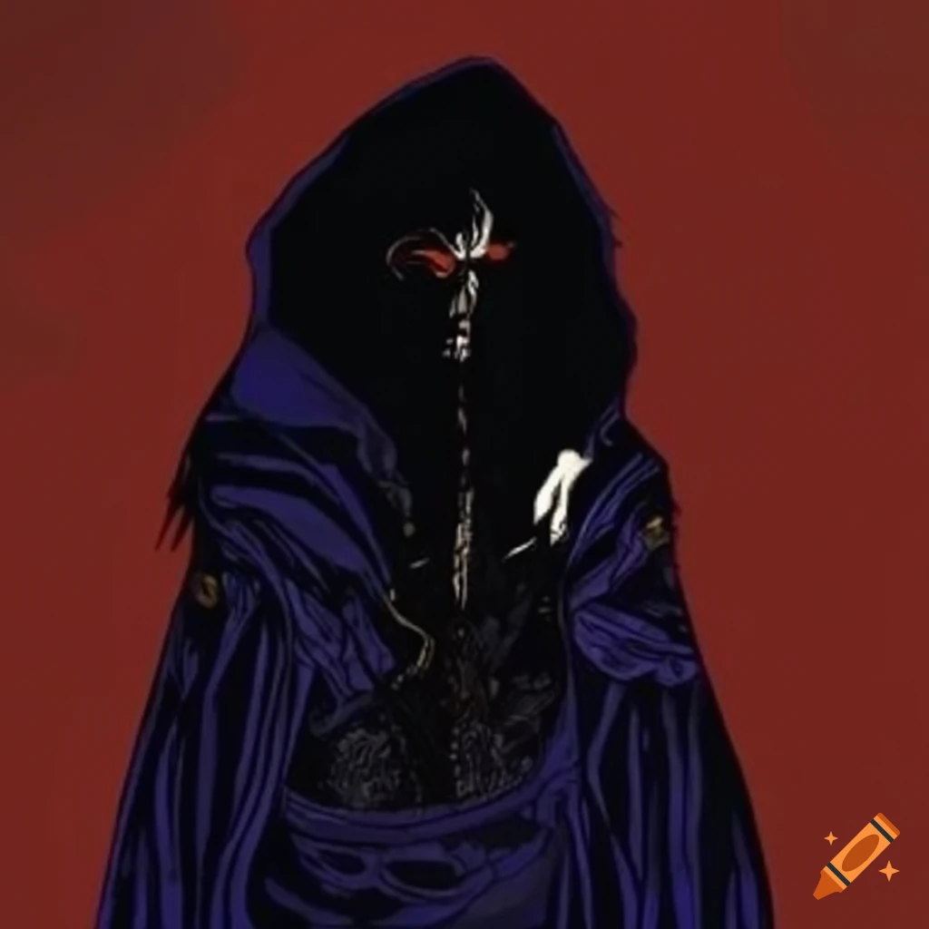 Powerful warrior in a dark cloak inspired by Yoshitaka Amano's style on ...