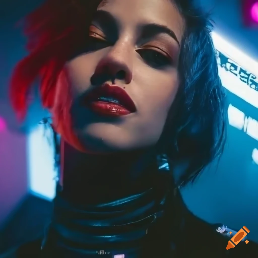 Close-up portrait with Cyberpunk 2077 style cityscape in the background ...