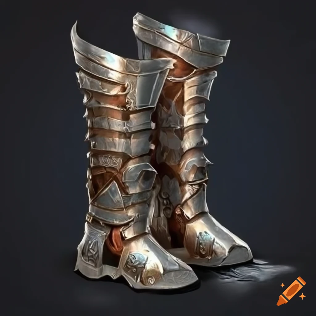 Mithril plated knight boots with magical aura, rpg leg armor item on ...