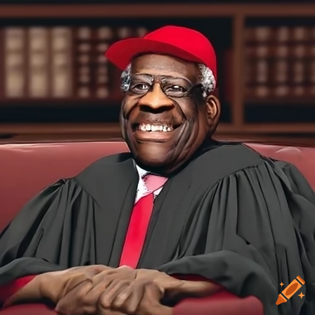 Justice clarence thomas in a red baseball hat driving a luxury rv away ...