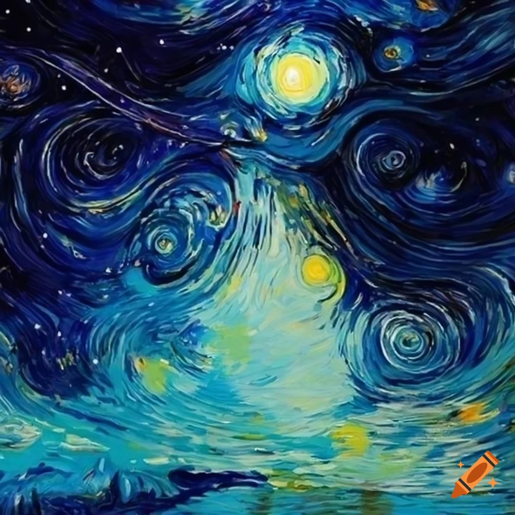 Abstract van Gogh style surrealism painting depicting sun, sky, clouds ...