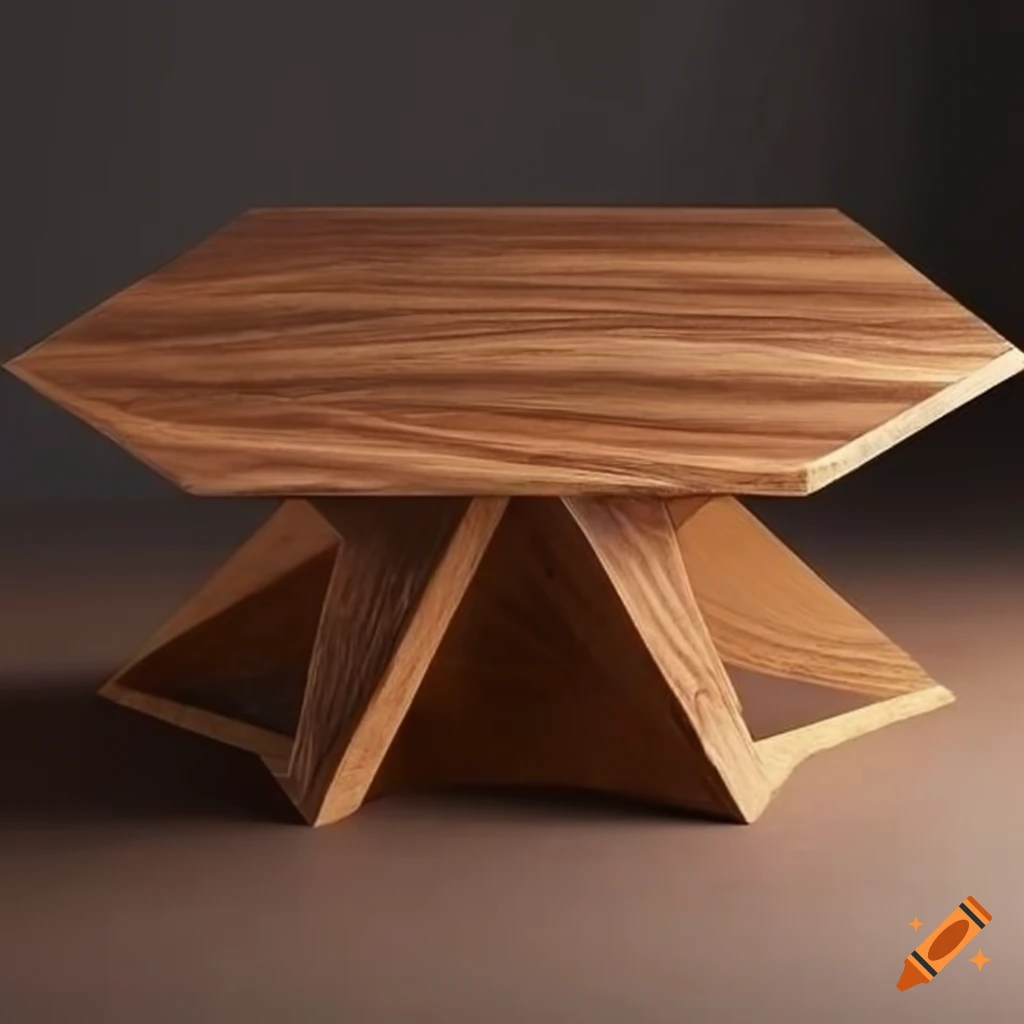 Beautifully crafted wooden table with unique geometric design on Craiyon