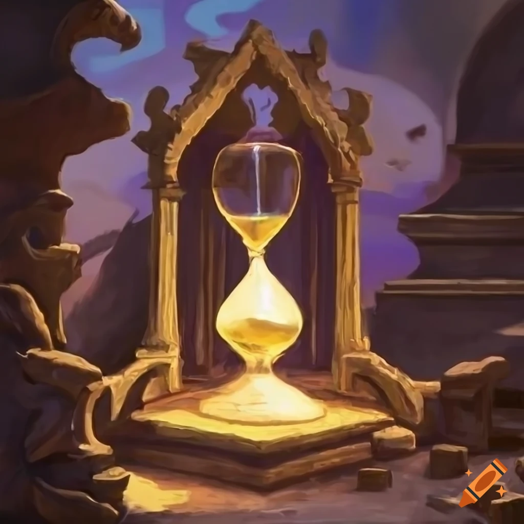 Fantasy small altar with hourglass statue and silver sand in MTG art ...