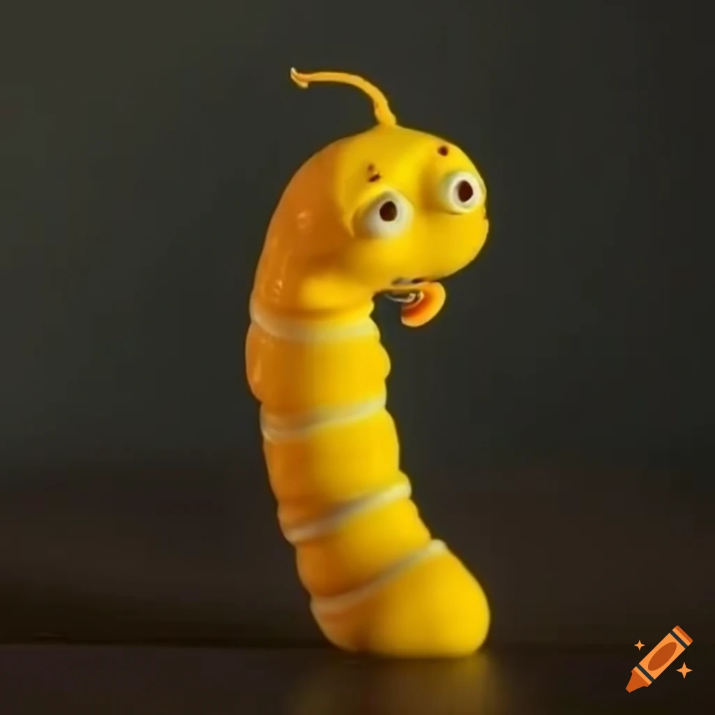 Yellow larva worm with orange stripes and circle antenna made of ...