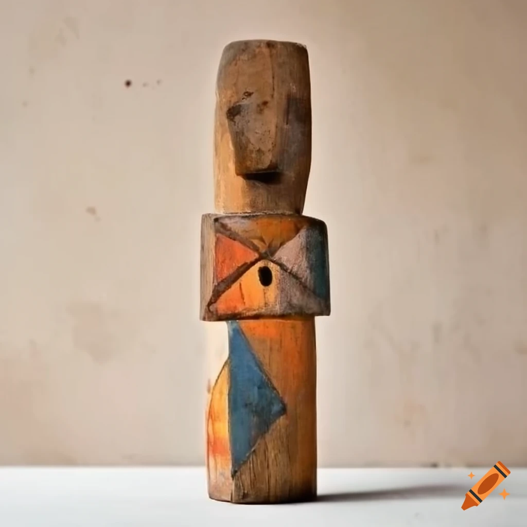 Minimalistic rustic wooden idol in Paul Klee style on Craiyon